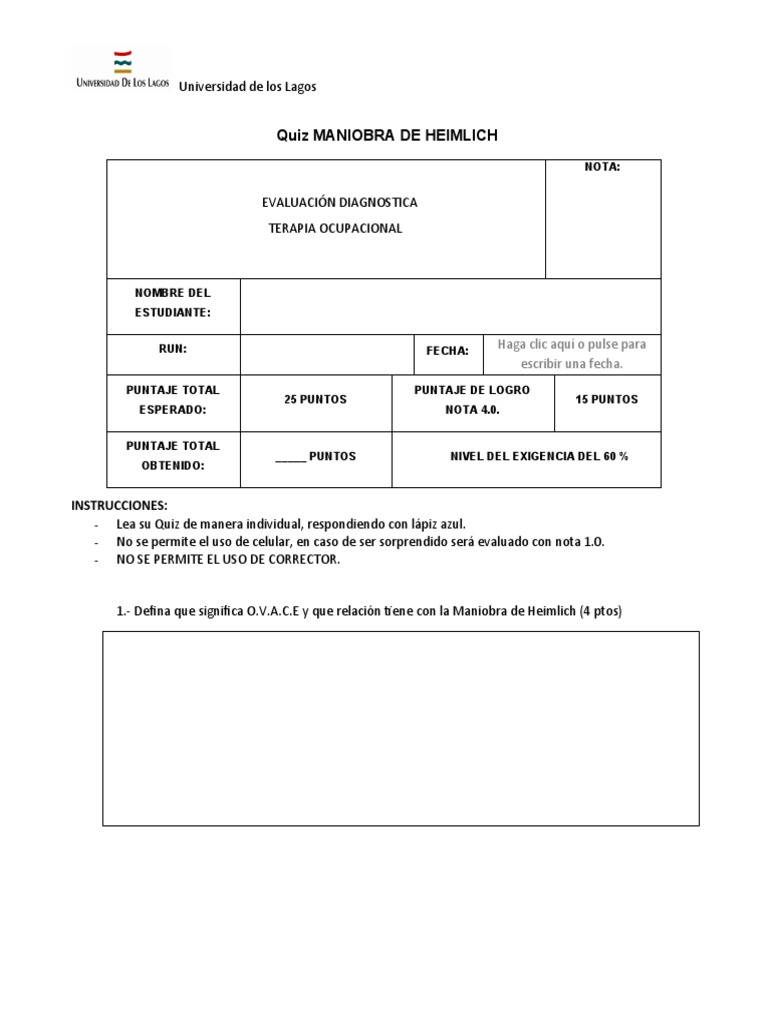 Evaluacion Quiz Maniobra de Heimlich | Descargar gratis PDF ... Evaluacion Quiz Maniobra de Heimlich | Descargar gratis PDF ...