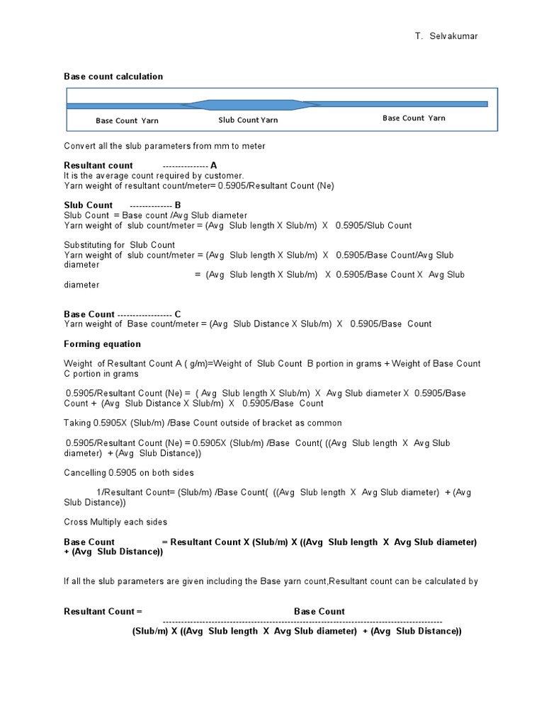 Slub Yarn Base Count Calculation | PDF