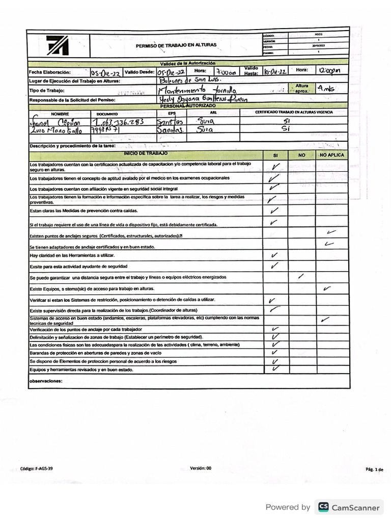 Permisos de Alturas PDF | PDF
