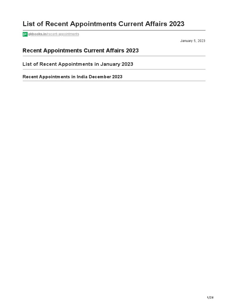 List of Recent Appointments Current Affairs 2023 | PDF