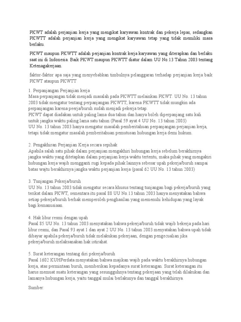 Perbedaan PKWT dan PKWTT di Indonesia | PDF
