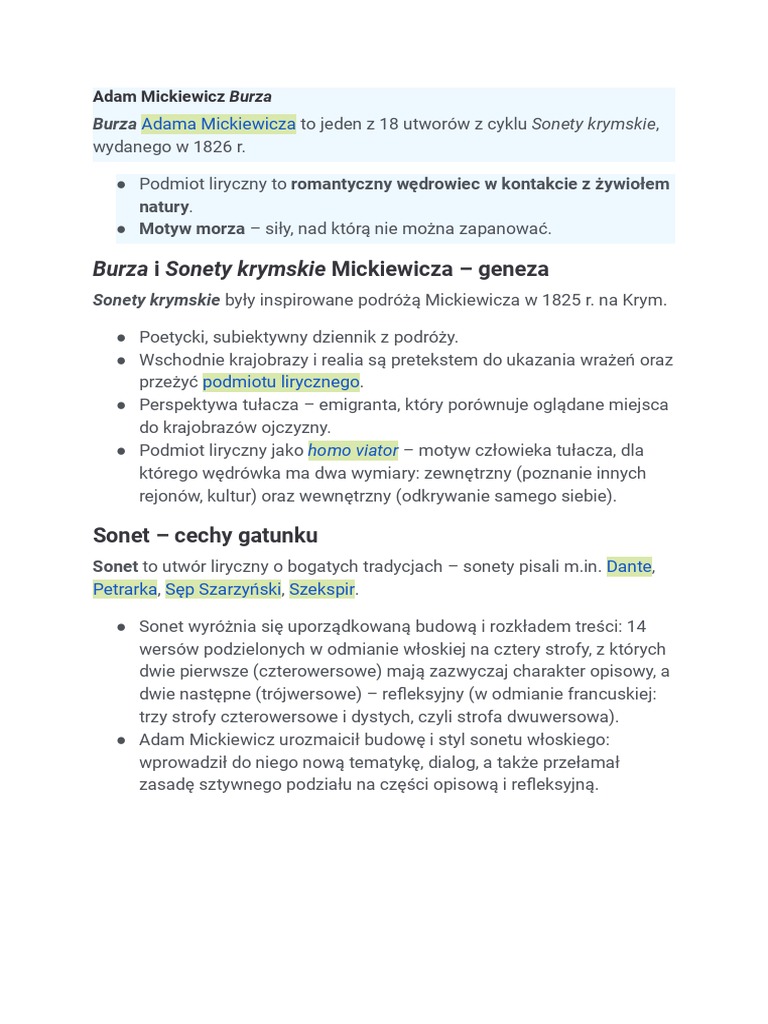 Adam Mickiewicz Burza | PDF