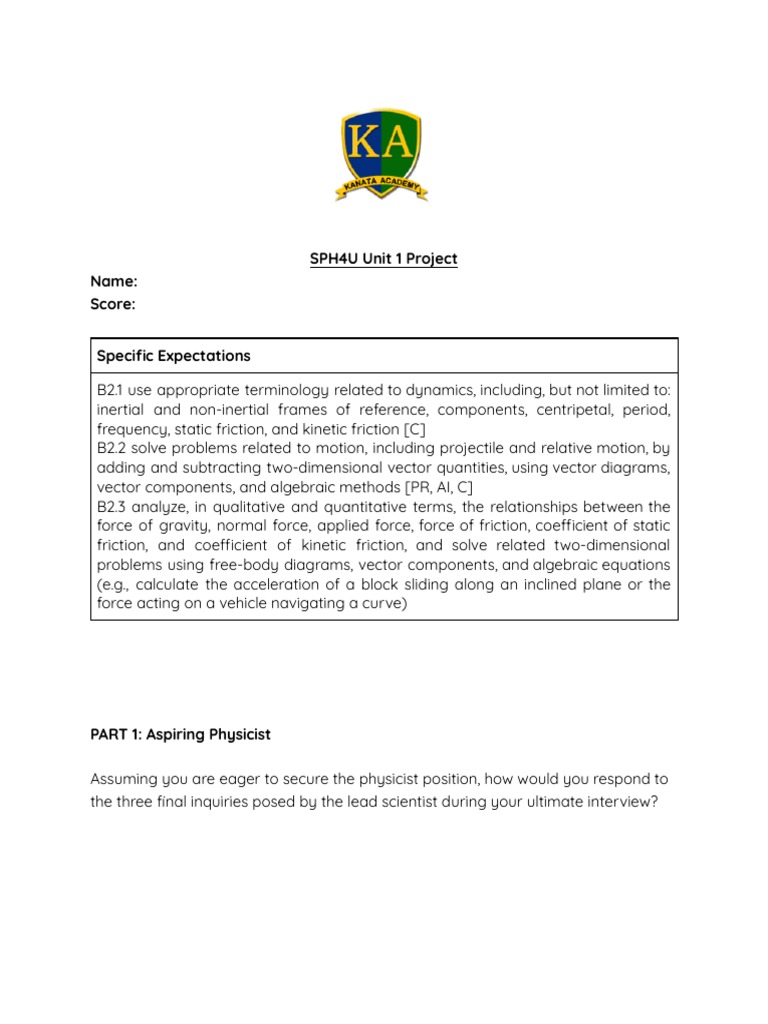 SPH4U Unit 1 Exampler PDF | PDF