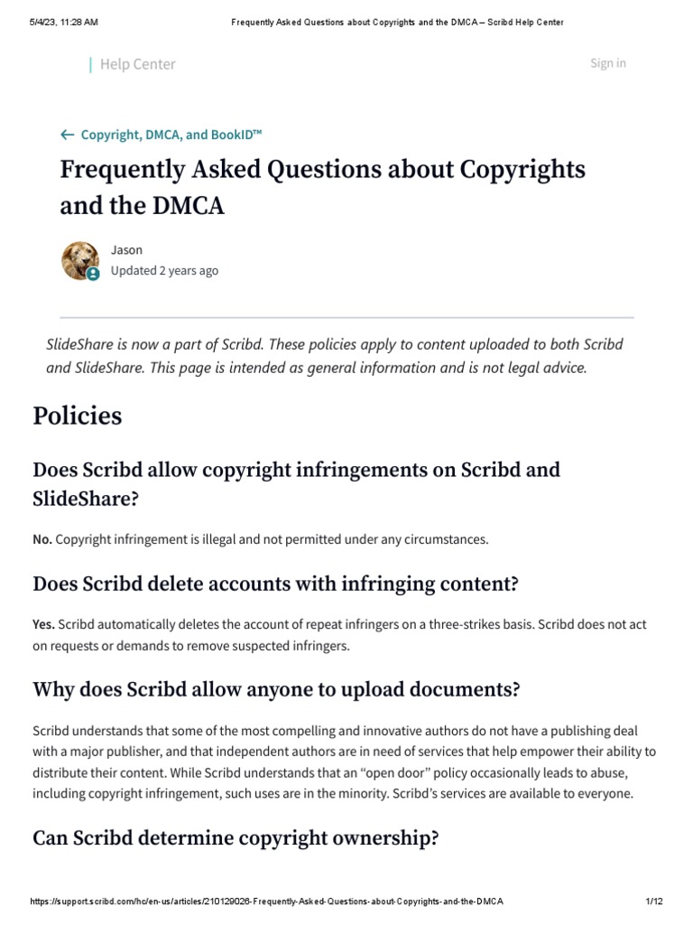 Frequently Asked Questions About Copyrights and The DMCA - Scribd Help ...