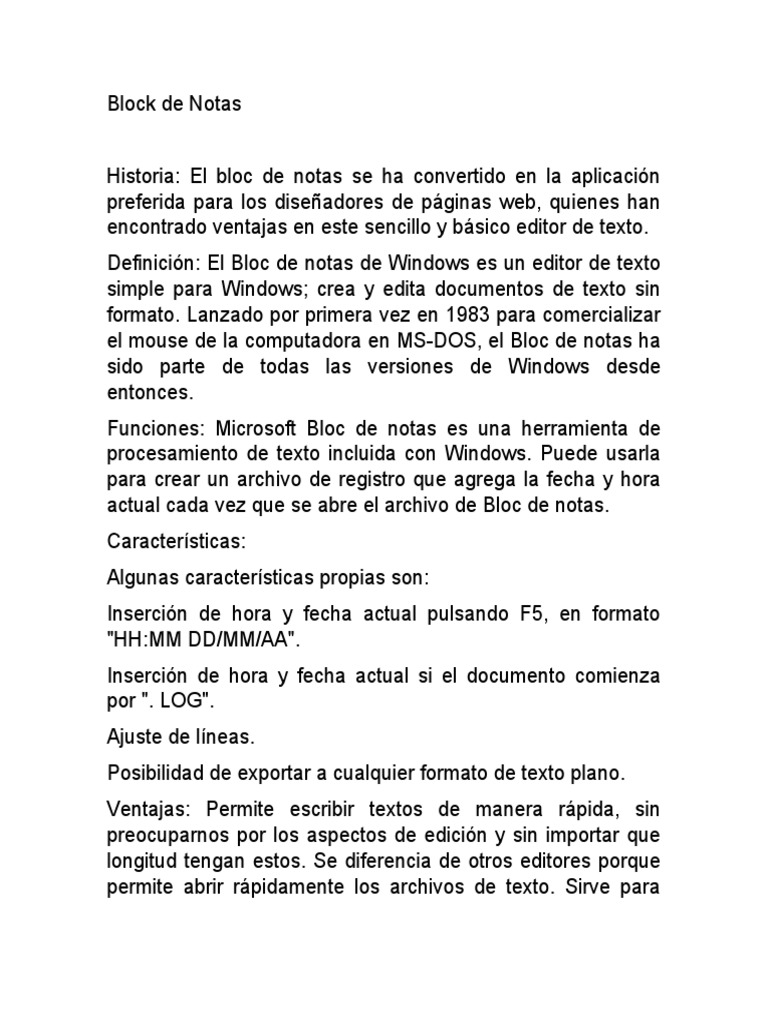Características y usos del Bloc de Notas | PDF