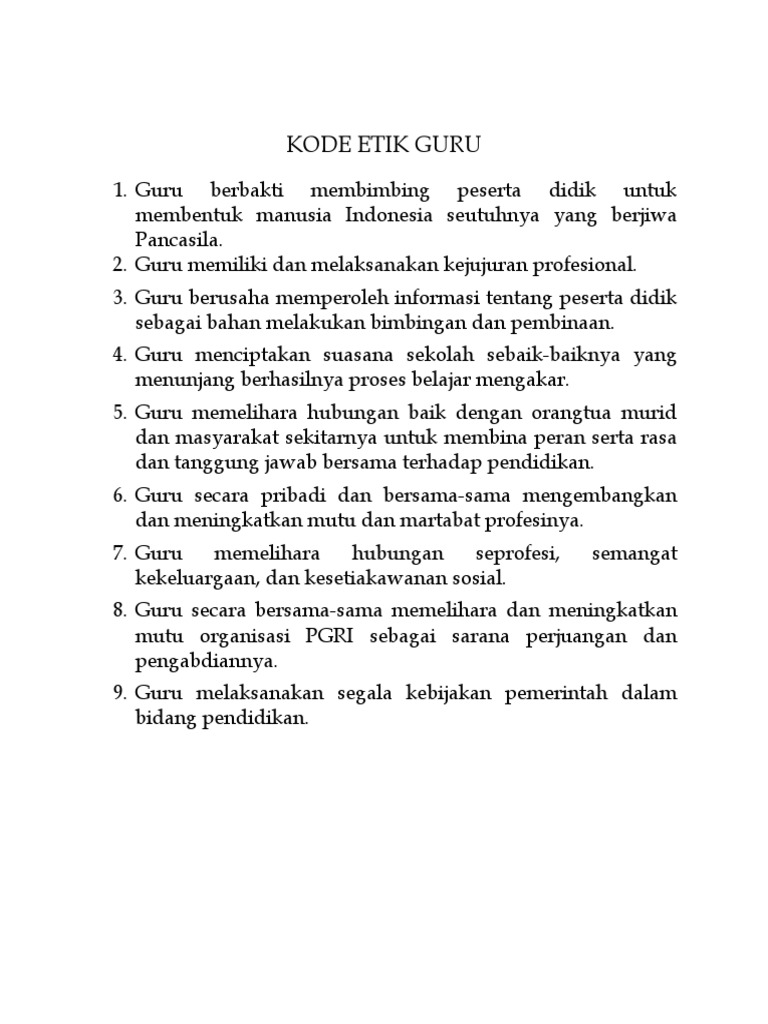 Kode Etik Guru Indonesia | PDF