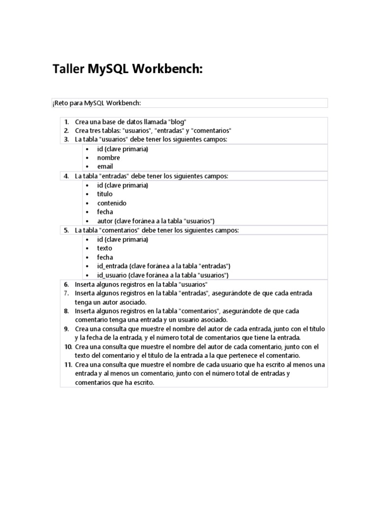 Taller MySQL Workbench PDF | PDF
