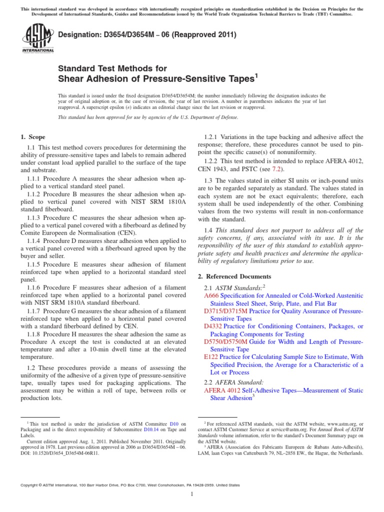 Astm D3654-D3654M - 06 2011 PDF | PDF