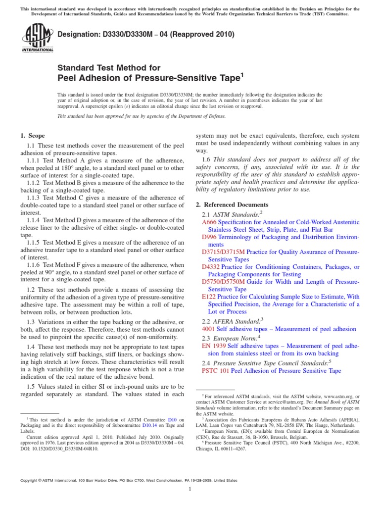 Astm D3330-D3330M - 04 2010 PDF | PDF