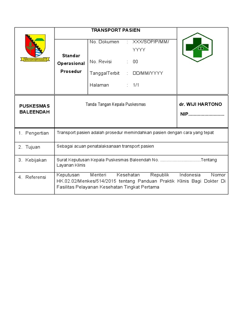 Sop Transport Pasien | PDF