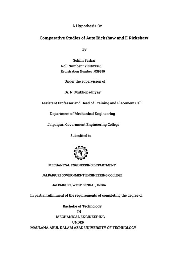 Comparative Study Between Auto-Rickshaw and E-Rickshaw PDF | PDF