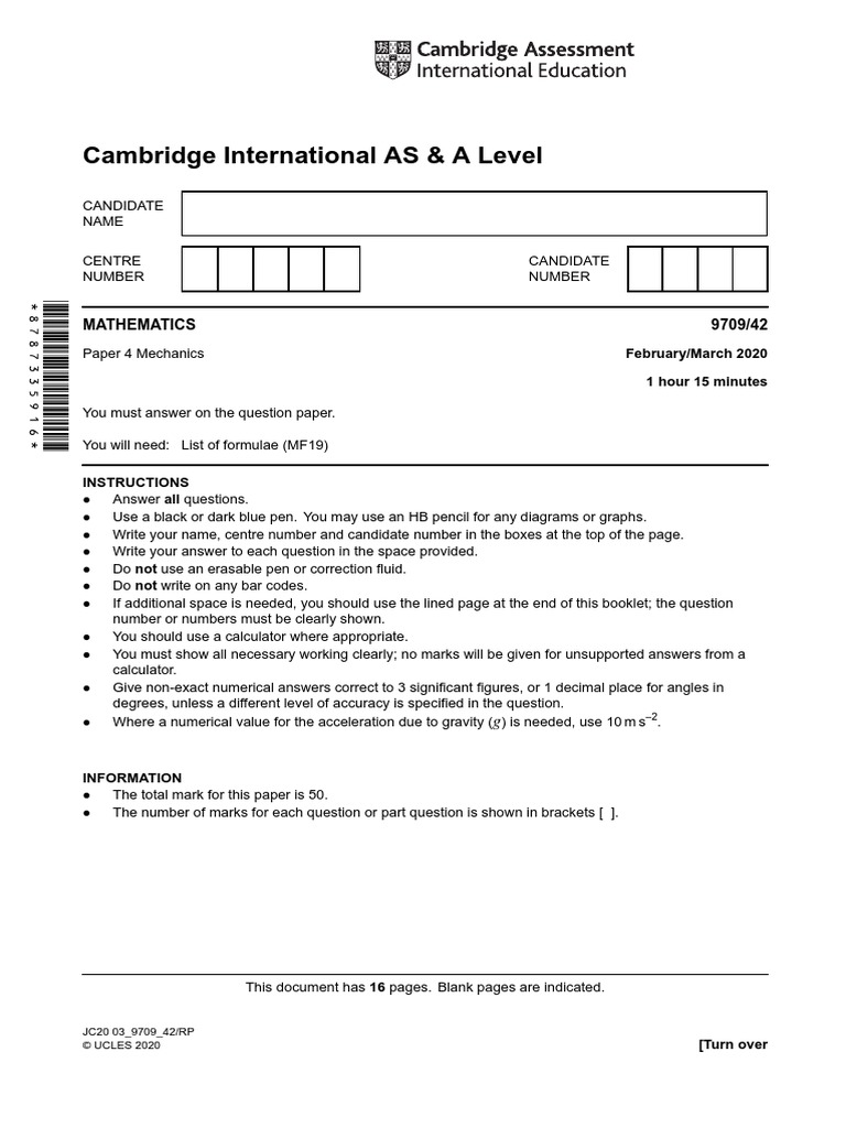 9709 m20 QP 42 PDF | PDF | Force | Physical Quantities