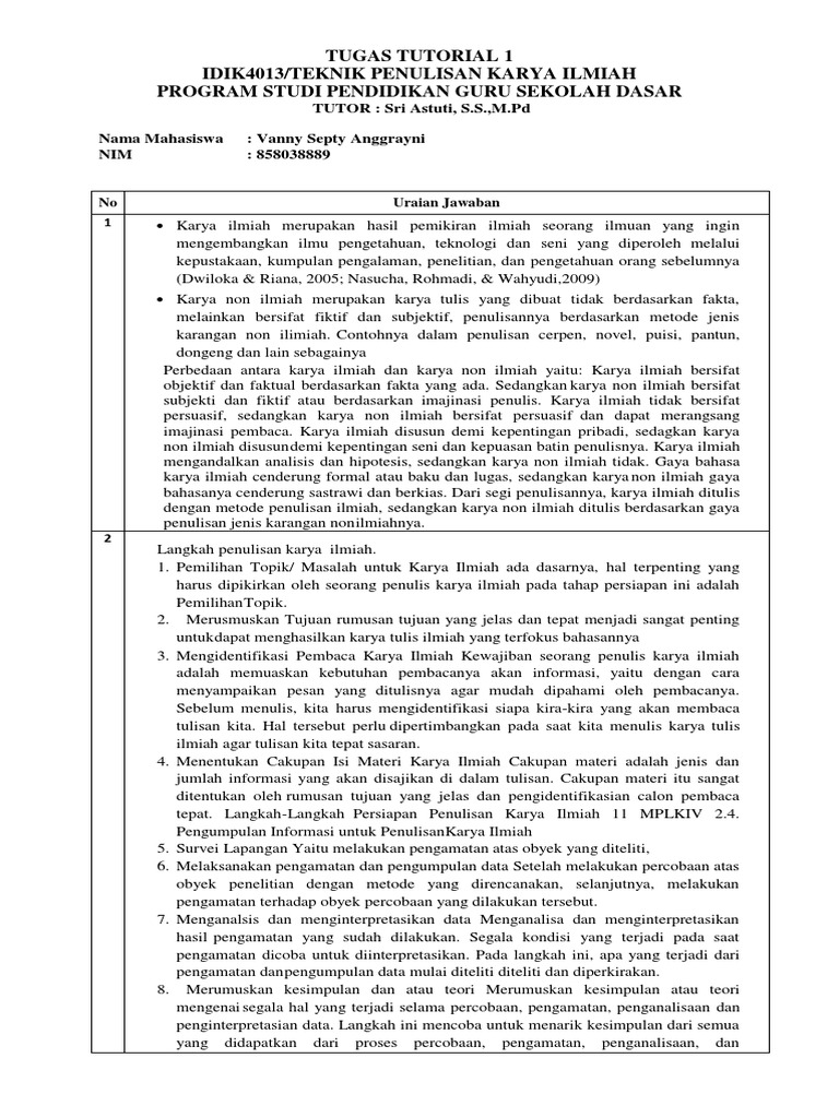 Tugas Tutorial 1 Teknik Penulisan Karya Ilmiah | PDF