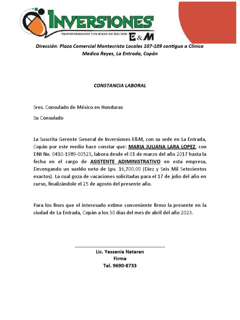 constancia laboral.docx | PDF