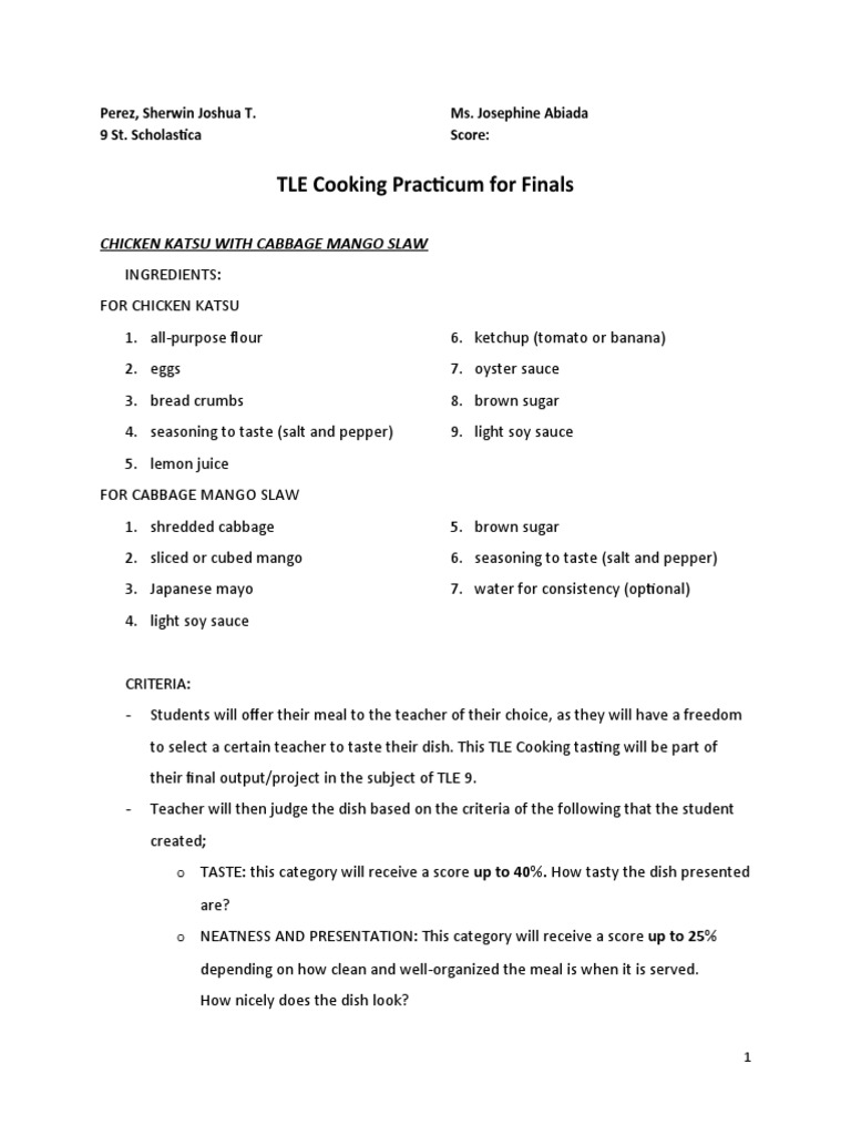 Perez, SJT - TLE PRACTICUM | PDF | Coleslaw | Cuisine