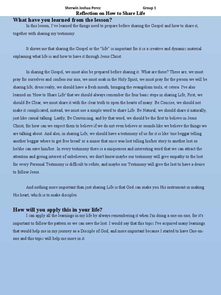 How To Share Life (Reflection) | PDF