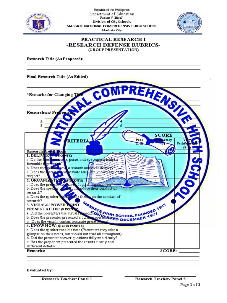 Research Defense Rubrics for Students | PDF | Cognition | Cognitive Science