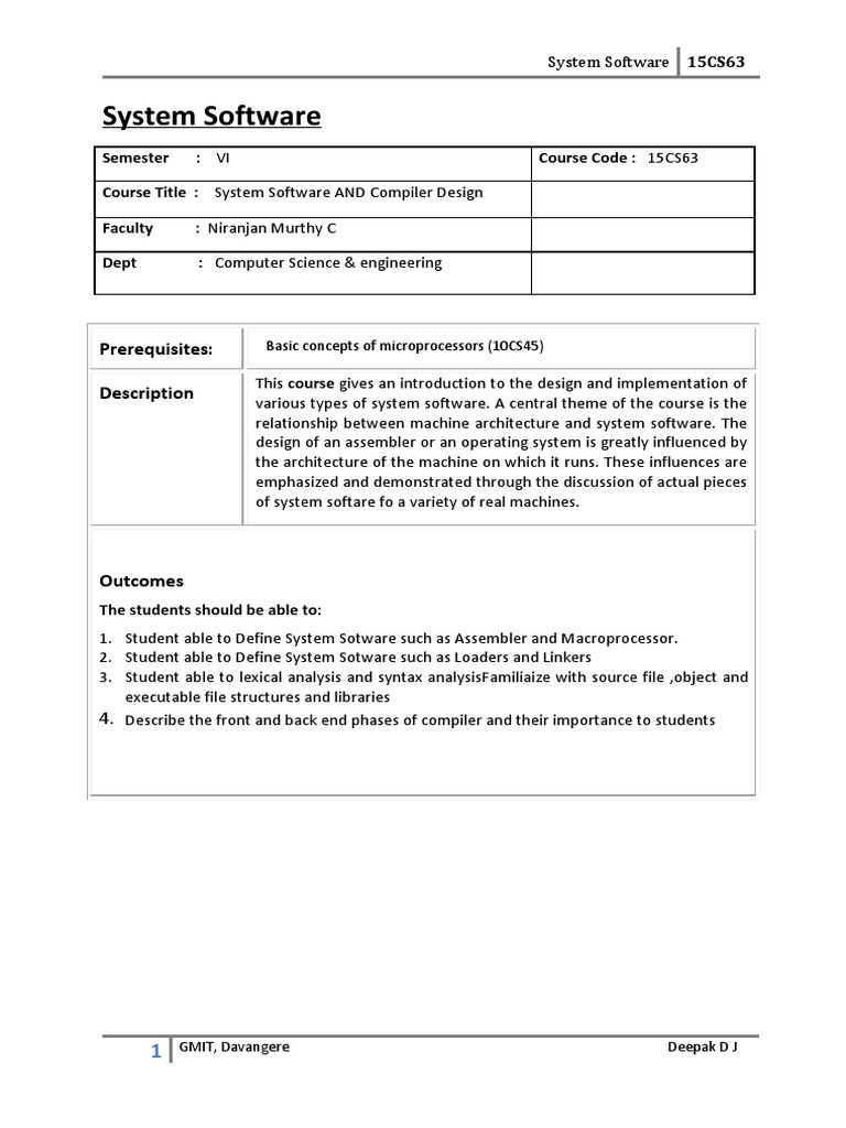System Software and Compilers PDF | PDF