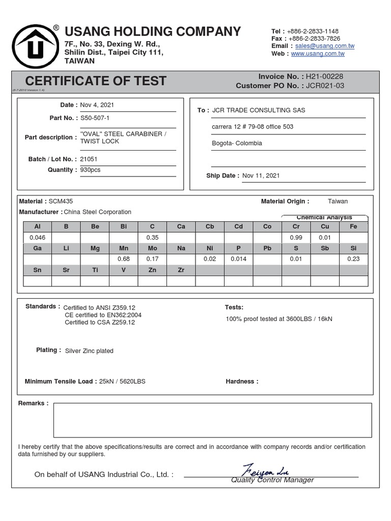 USANG Aluminium Test Report | PDF