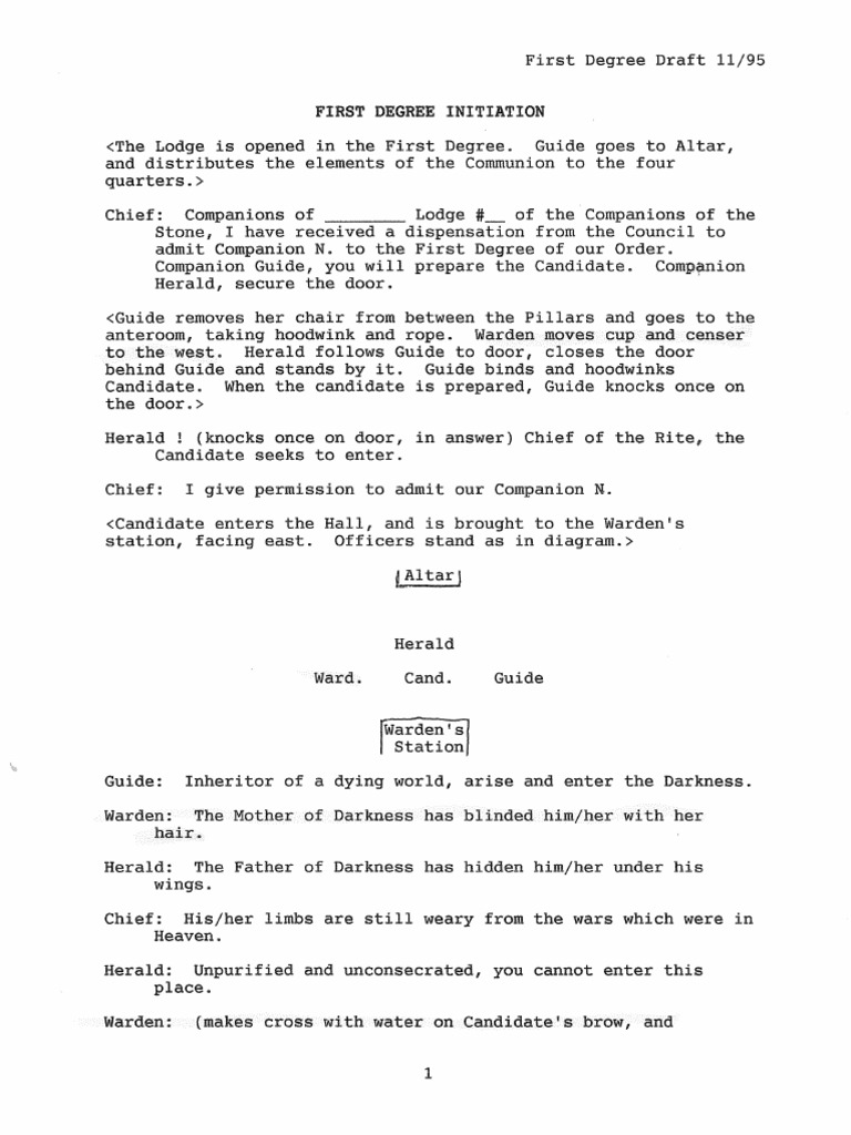 1995 Draft First Degree Initiation PDF | PDF