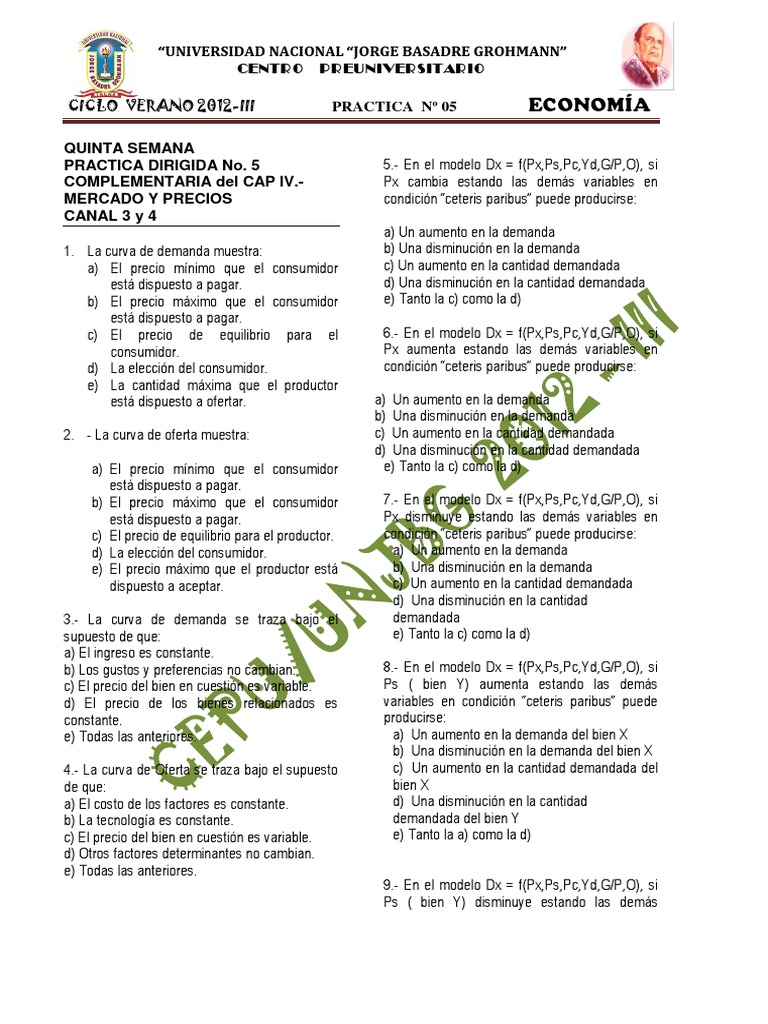 (verano) PRÁCTICA ECO N° 004B MERCADO Y PRECIOS complementaria (2).pdf | PDF | Oferta (economía ...