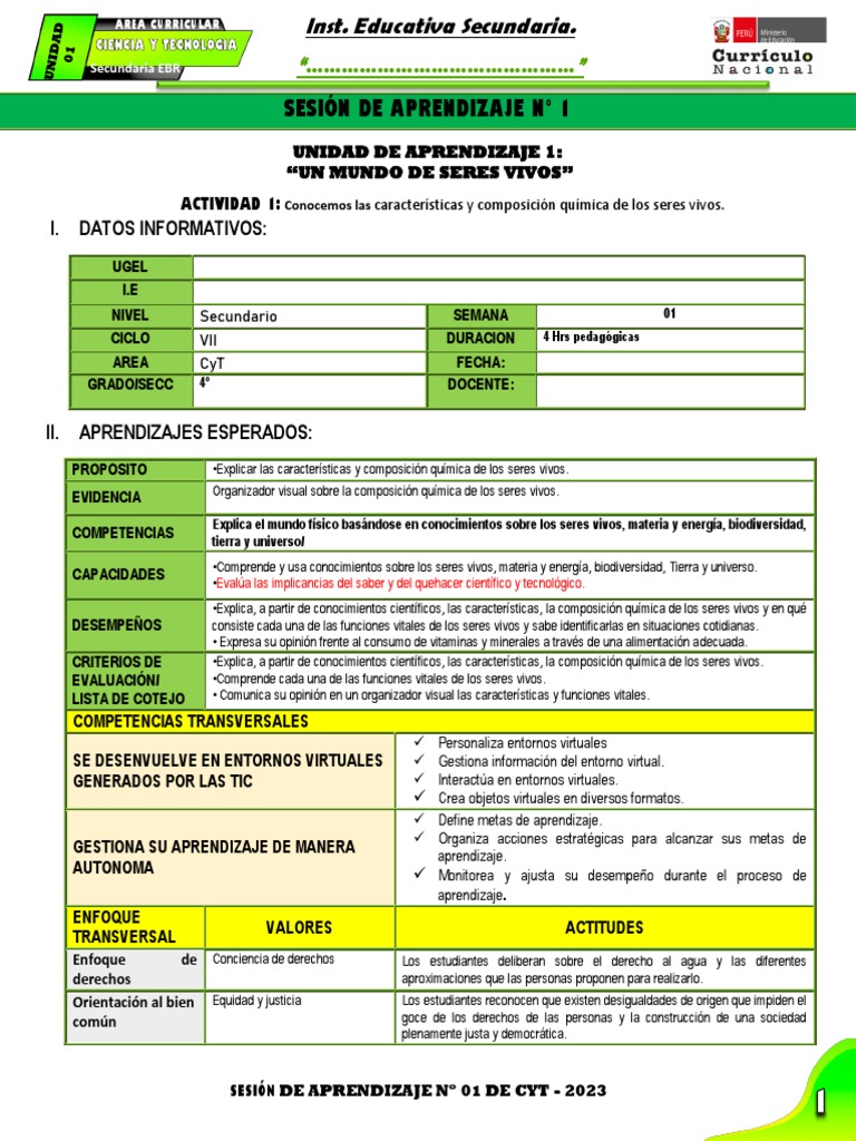 1º Ses-Act 1-Cyt U1 | Descargar gratis PDF | Aprendizaje | Evaluación