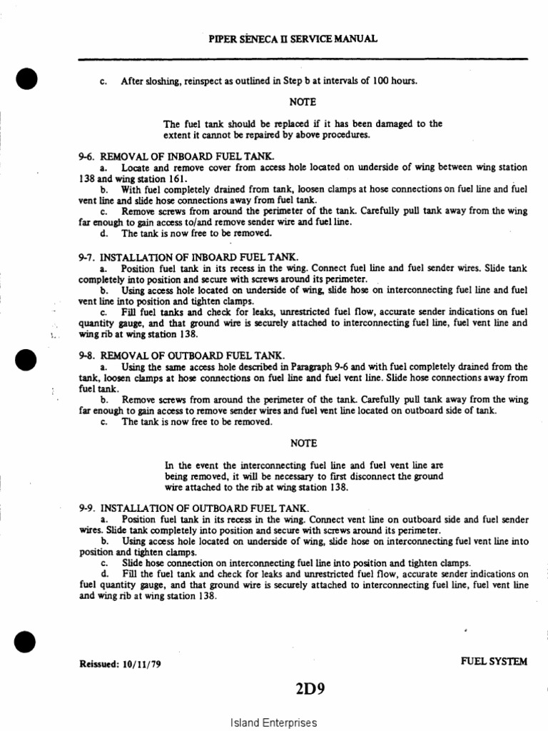 Piper Seneca II Fuel System Manual | PDF