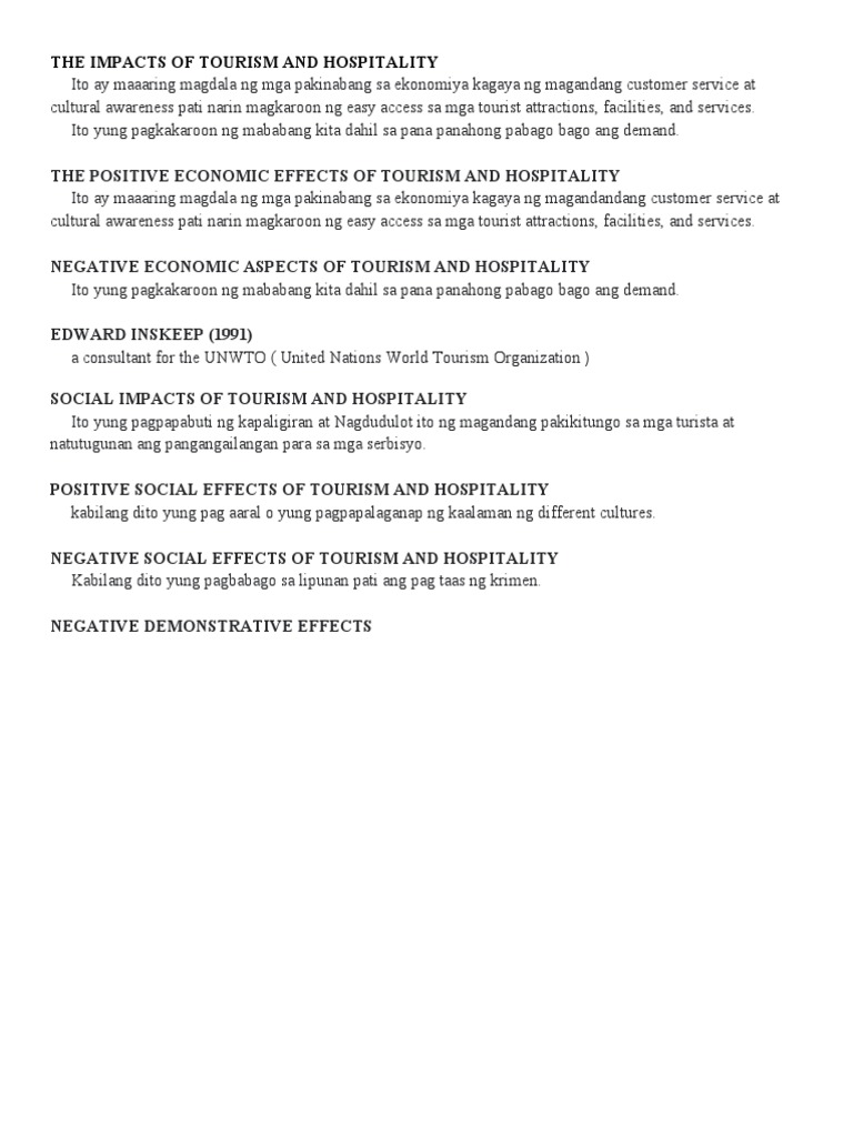 The Impacts of Tourism and Hospitality | PDF