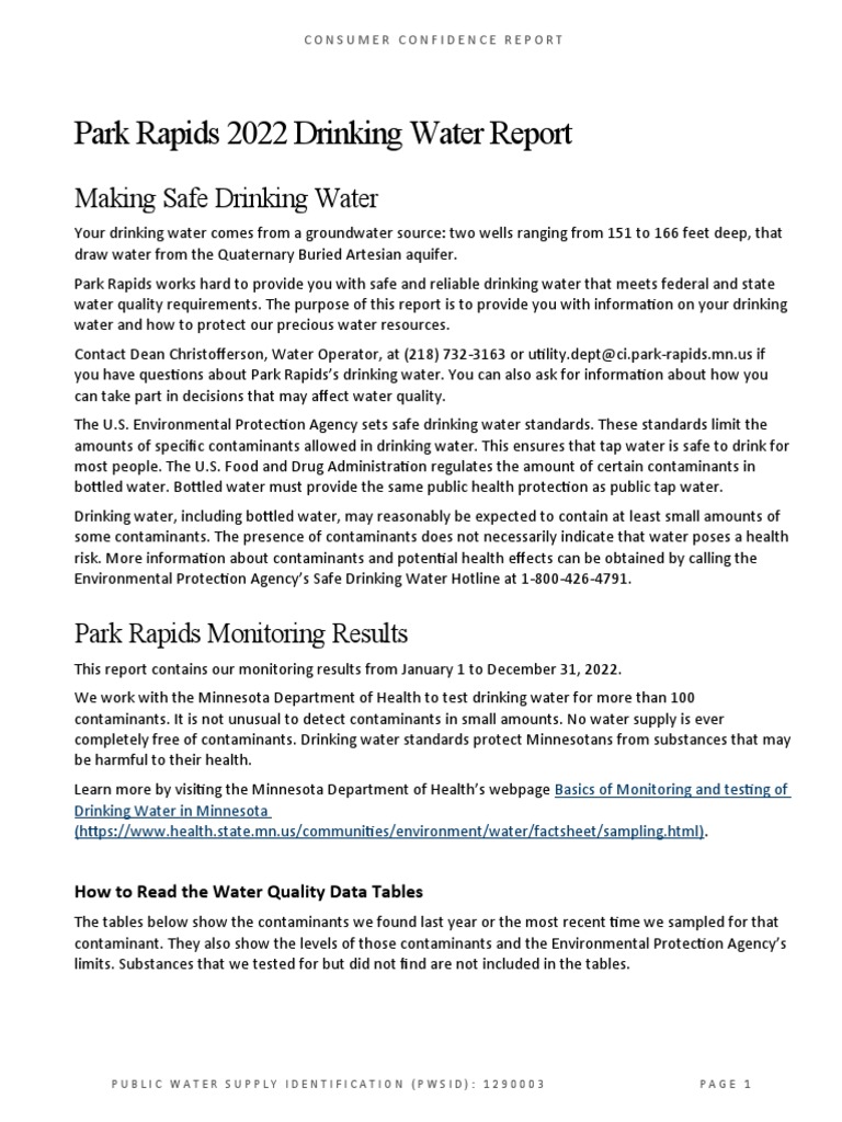 Park Rapids Drinking Water Report | PDF