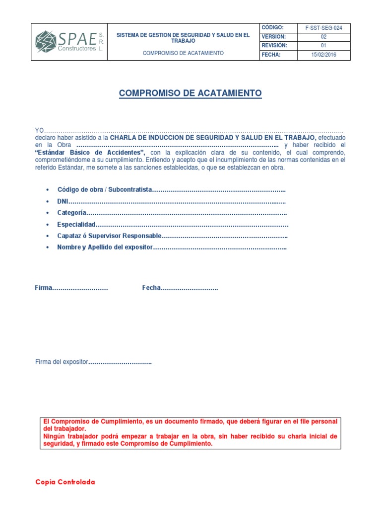 F-SST-SEG-024 Compromiso de Acatamiento - USO PDF | PDF