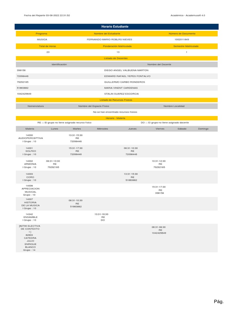 Reportehorario PDF | PDF