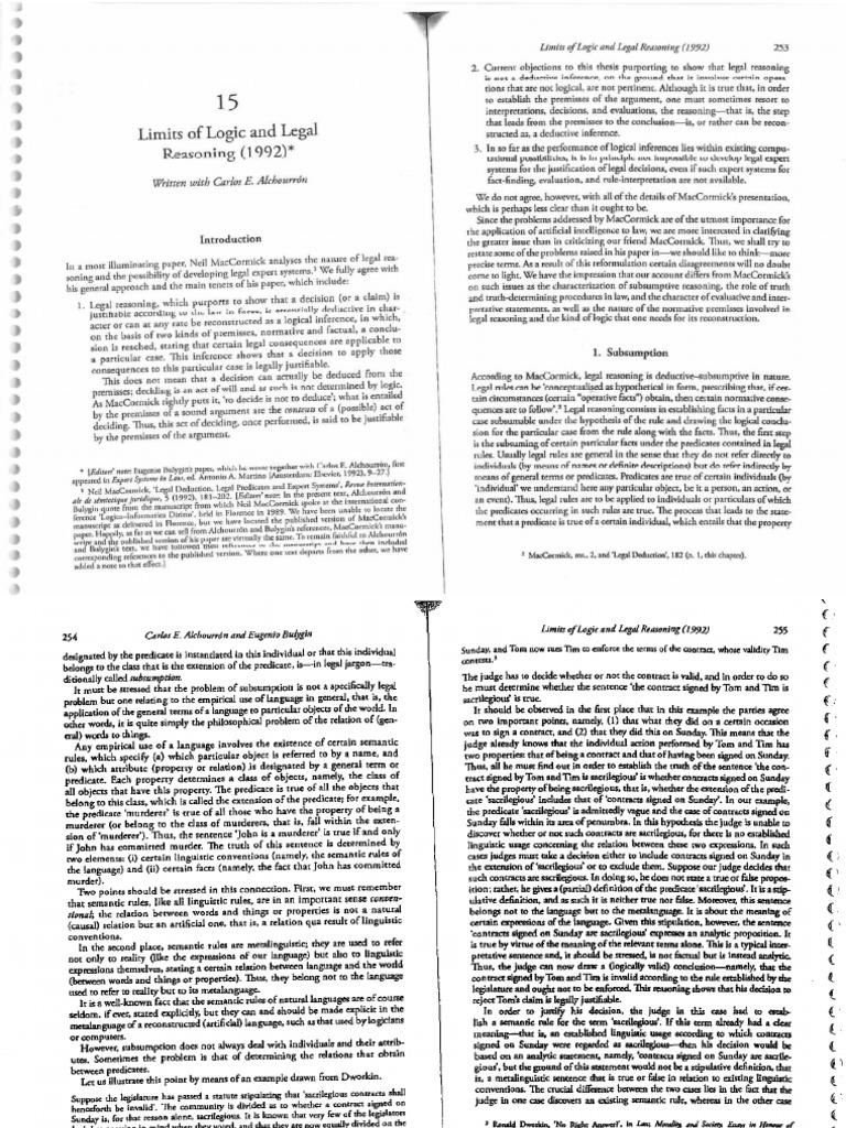 Alchourron Bulygin - Limits of Logic and Legal Reasoning PDF | PDF