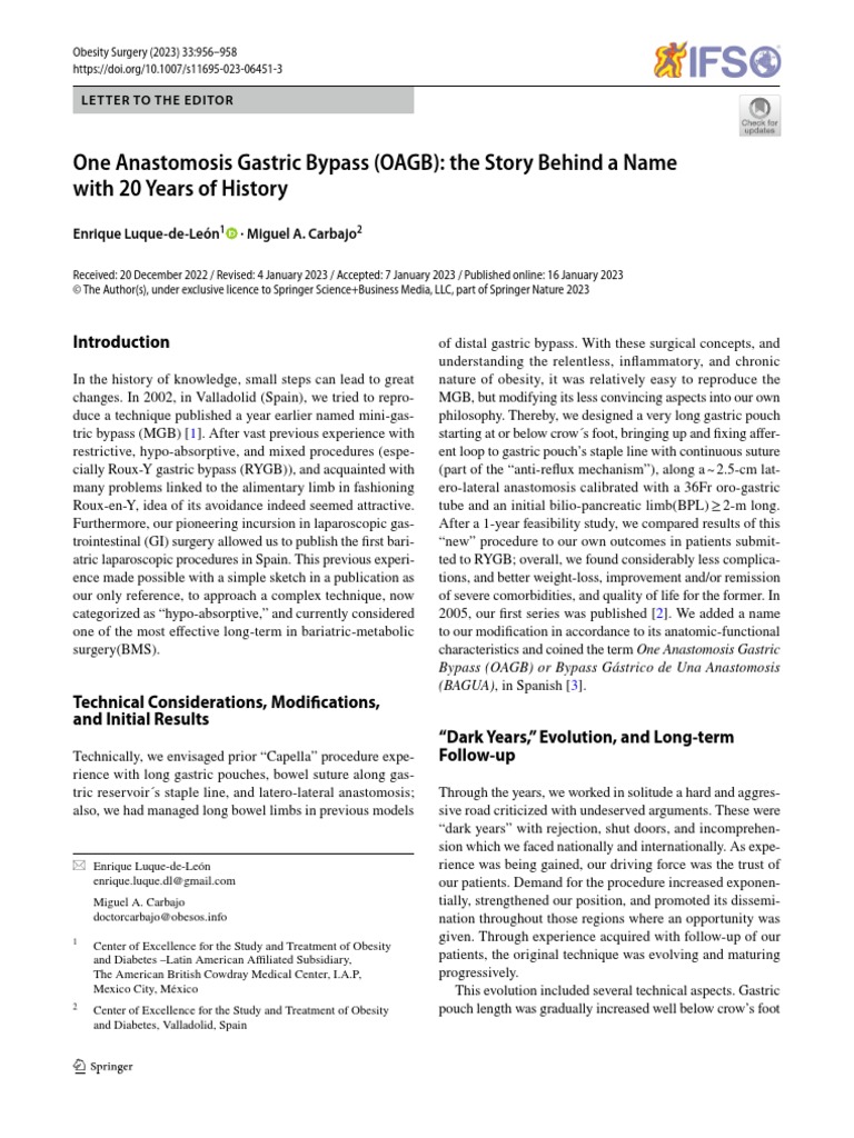 One Anastomosis Gastric Bypass (OAGB) : The Story Behind A Name With 20 ...