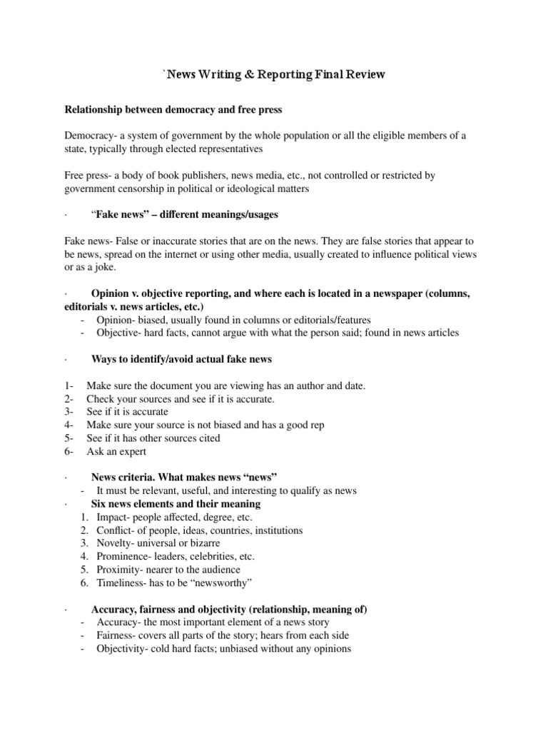 News Writing Final Exam Review | PDF