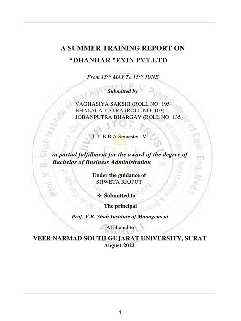 BBA Summer Training Report | PDF
