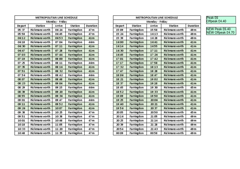 Metropolitan Line Schedule PDF | PDF