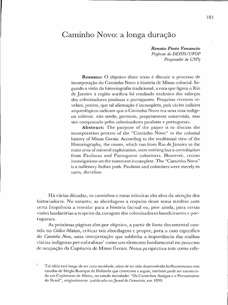 Venancio CAminho Novo e arqueologia+Renato+Pinto PDF | PDF