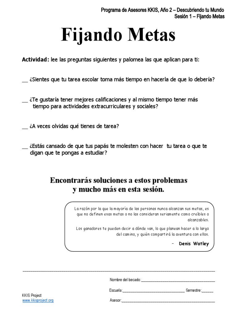 Copia de Año 2, Sesión 1 - FIJANDO METAS, Material Alumnos | PDF