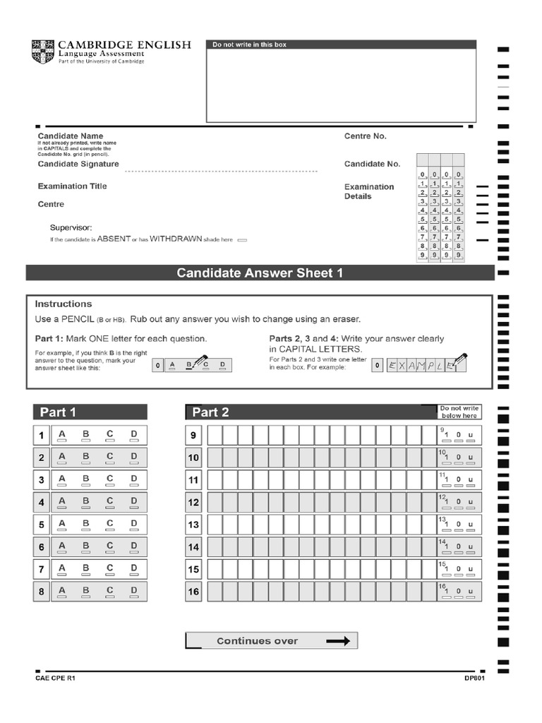 Cambridge Advanced Reading UoE Parts 1-4 Answer Sheet PDF | PDF
