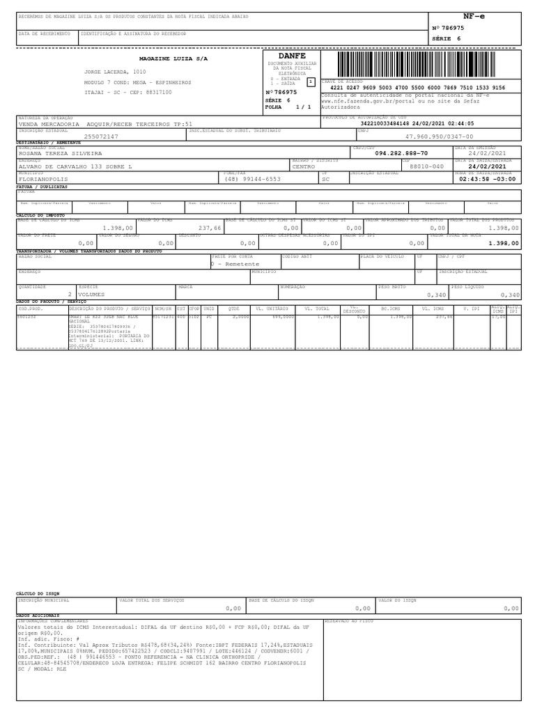 Nota Fiscal Celular | PDF | Recibo | Contabilidade