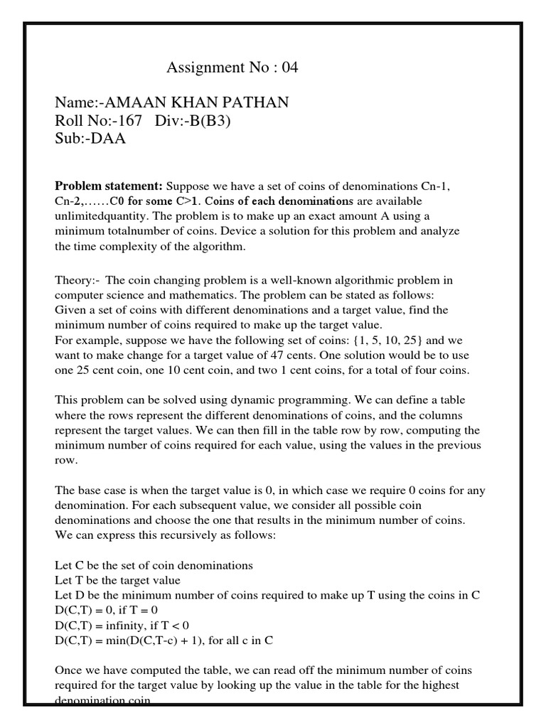167 AMAANKHANPATHAN Assignemt 4 DAA PDF | PDF