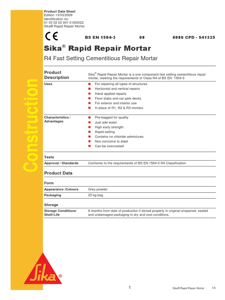 Sika Rapid Repair Mortar PDS - CE - PDF | PDF