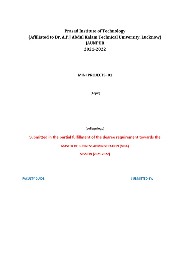 Mini Projects-Format | PDF | Master Of Business Administration | Business