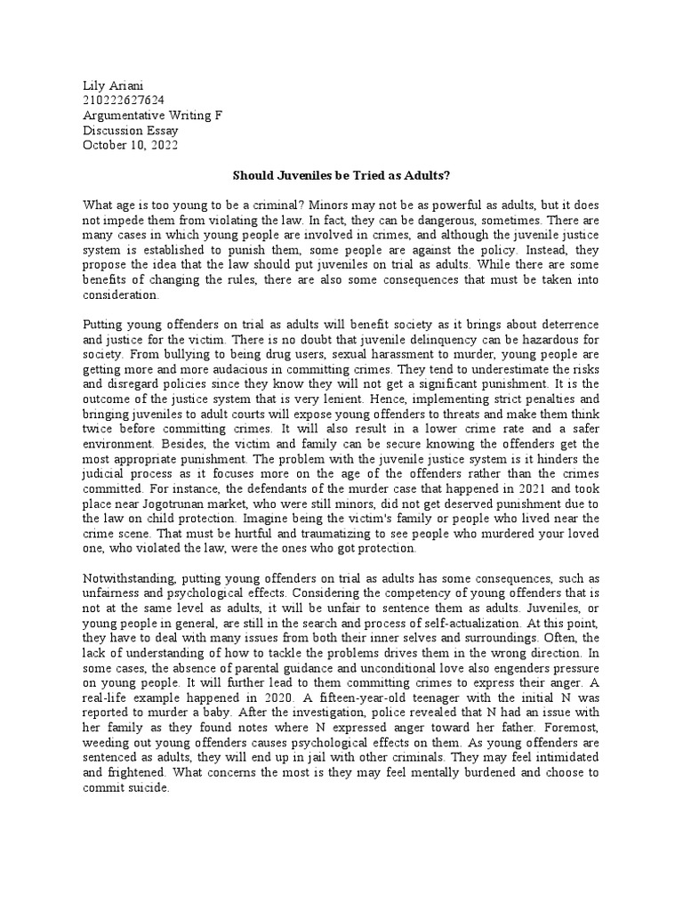 Should Juvenile Be Tried As Adults? | PDF | Juvenile Delinquency | Crimes