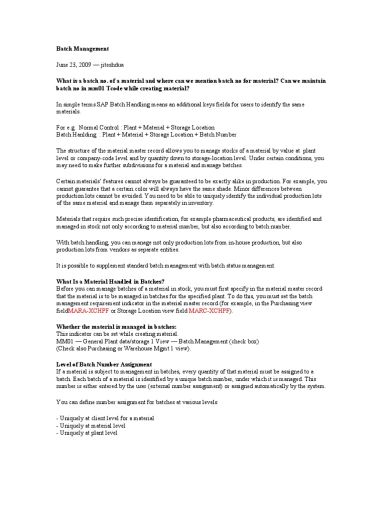 Sap SD Batch Management | PDF | Shelf Life | Warehouse