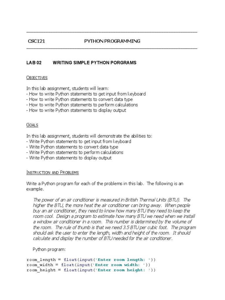 Csc121 Lab02 Pdf Python Programming Language Length 