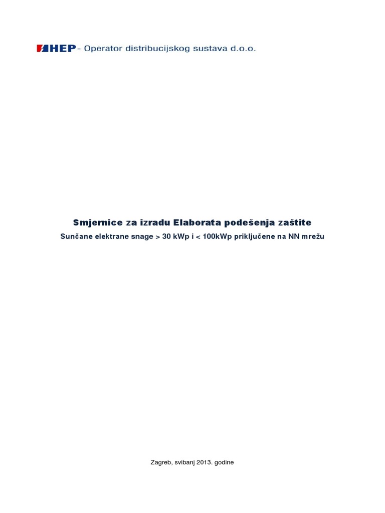 Smjernice Za Izradu Elaborata Podešenja Zaštite Za SE 30-100kW V5 | PDF