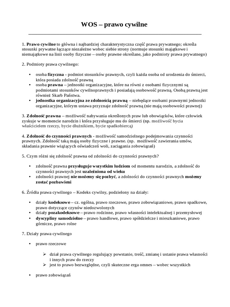 Wos - Prawo Cywilne - Odt | PDF