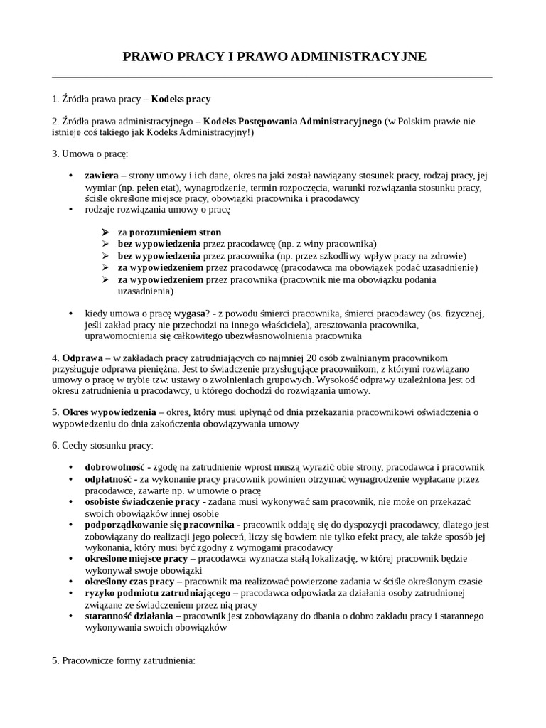 WOS - Prawo Pracy I Prawo Administracyjne - Odt | PDF