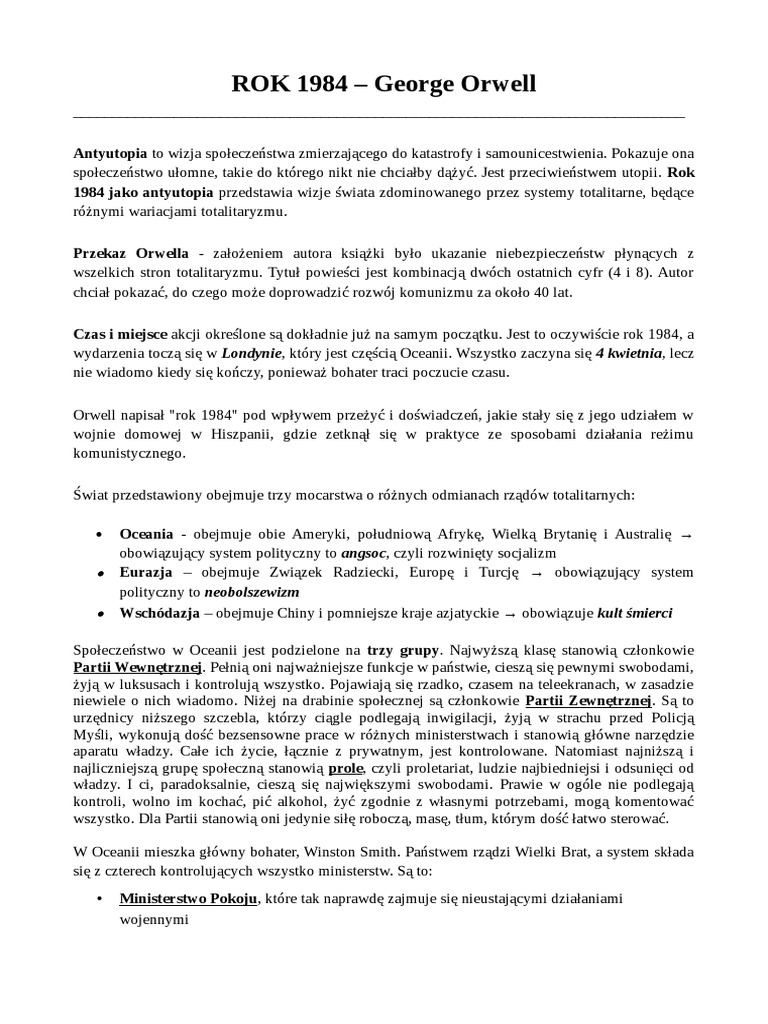 ROK 1984 - Orwell - Odt | PDF